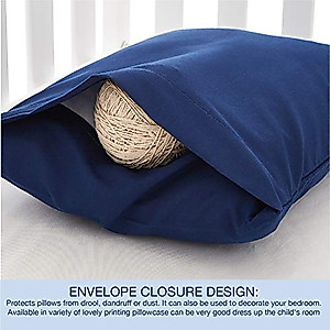 EXQ Home Toddler Pillowcases 14x20 Travel Pillow Case Set of 2, Small Pillow Case Fits Baby Pillow Sized 12x16, 13x18, Kids Pillowcases 2 Pack Machine Washable with Envelope Closure(Navy)