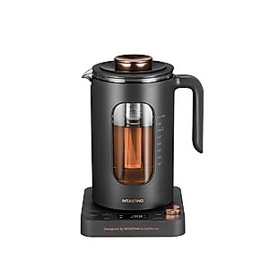 Electric Tea Kettle, INTASTING Glass Electric Kettle with tea Infuser and Precise knob temperature control, 1200W Fast Heating, BPA-Free, Easy to Clean, for Tea and coffee, Dark Grey