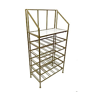 Designstyles 25 Wine Bottle Holder - Decorative Mini Bar Stand with Marble Table Top - Gold Metal Free Standing Home Wine Rack Organizer for Storage and Display in Kitchen, Pantry
