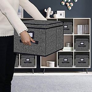 Onlyeasy Collapsible Storage Bins Pack of 3 - Foldable Storage Box Containers Organizer with Dust-proof Lids and Strong Handles, 11.8"x15.7"x9.8", Large, Black, 9MXALB03PLP