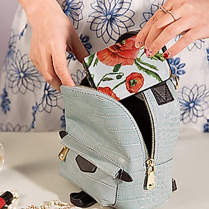 Wildflower Red Poppy Flower Credit Card Coin wallet, RFID Blocking Compact Women Leather Card Holder, Key Change Organizer, Zipper Purse Clutch Pouch Pocket