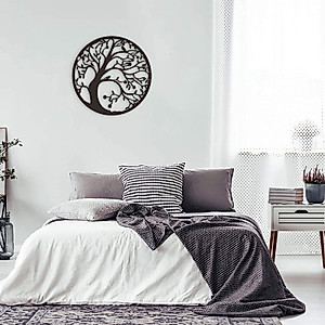 HSART Tree of Life Metal Wall Art, Tree of Life Logo, Black Decorative Tree Silhouette, Suitable for Living Room Bedroom Garden Wall Decoration, 35 * 35cm