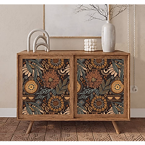 HAOKHOME Wallpaper Peel and Stick Floral Boho Brown/PeachPuff/Green Retro Wall Decor Bathroom Removable Mural 17.7in x 6.6ft