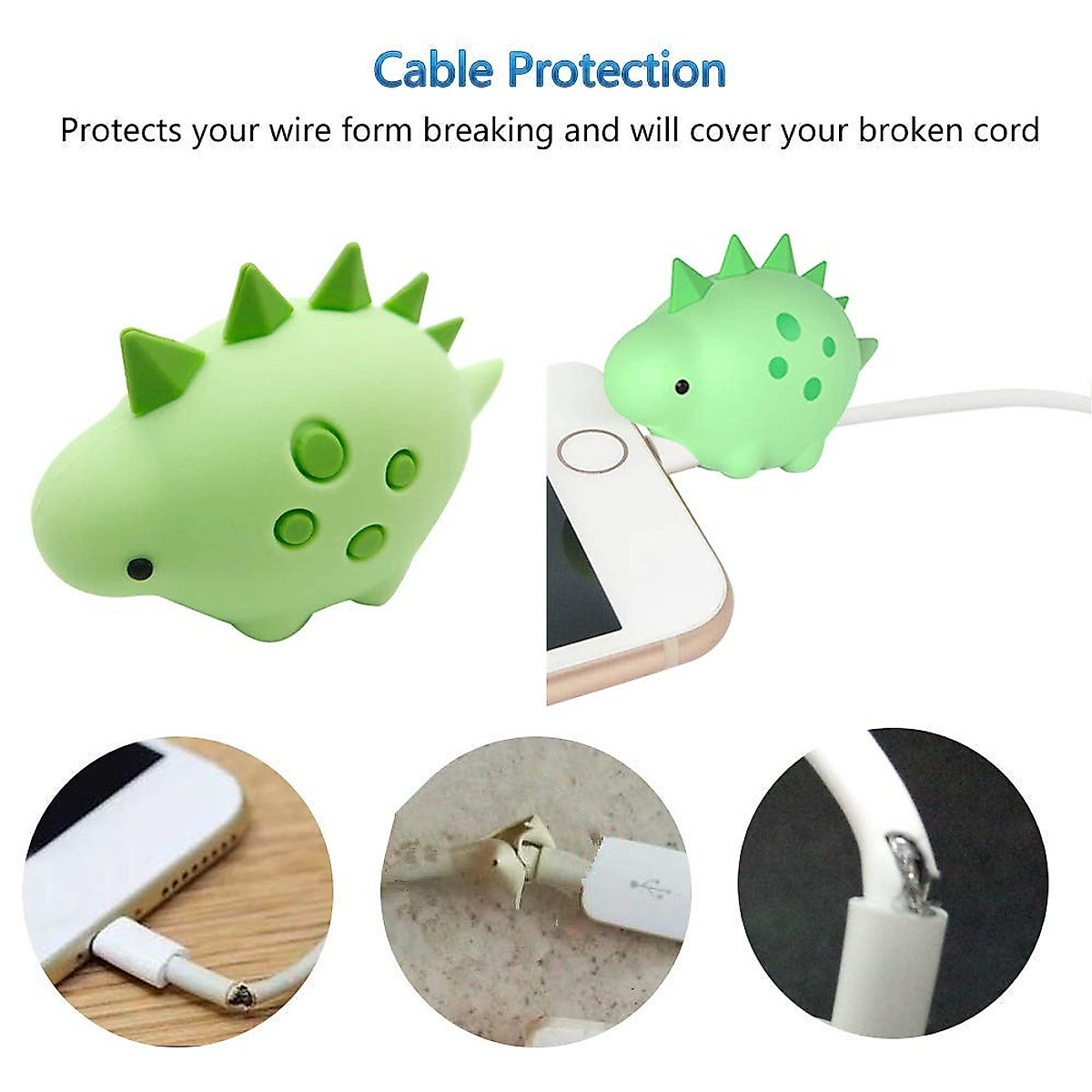 Cable Protector Fits iPhone iPad Android Sumsung Galaxy Cable Plastic Jurassic Plant-Eater Dinosaur Phone Accessory USB Charger Data Protection Cover Chewers Earphone Cord Bite 6 Pack (6 Pack)