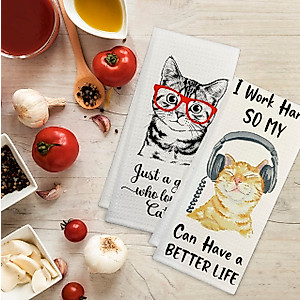 GICHUGI Cat Hand Towel Set - Cat Gifts for Cat, Set of 4 Cat Kitchen Towels 16×24, Cat Tea Towels for Kitchen Decorative, Cute Cat Dish Towels