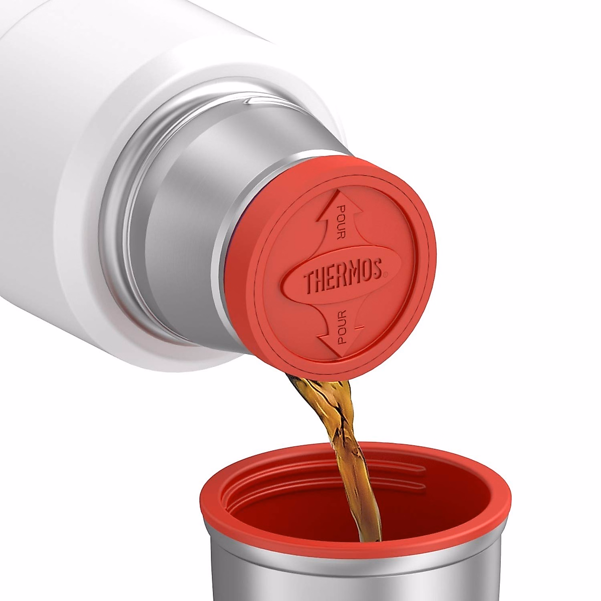 Thermos SK2000WHR4C Stainless King 16 Ounce Compact Bottle, Red Cap, White