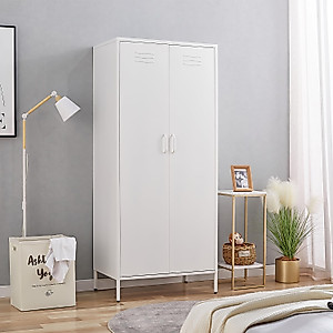 iCHENGGD Metal Wardrobe Cabinet with Doors and 2 Adjustable Shelves,Metal Armoire Wardrobe Closet with Hanging Rod, Tall Bedroom Armoires Storage Cabinet(72.8" H Closet Cabinet)