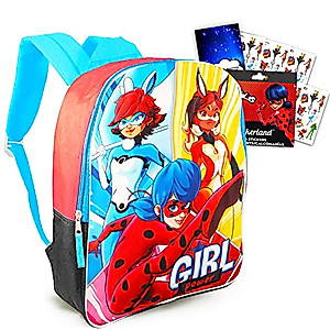 Miraculous Ladybug Backpack Set - Bundle with 15" Miraculous Ladybug School Bag with Miraculous Ladybug Stickers (Miraculous Ladybug School Supplies)