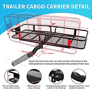 LWTURMRT 60"X21.6"X6" Hitch Cargo Carrier with Waterproof Cargo Bag(58"X20"X24"), Rust Resistant Baking Paint and Alloy Steel Material