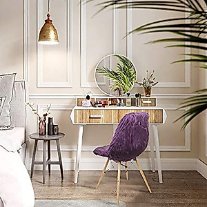 GIA Contemporary Desk Chair with Removable Faux Fur Cushion Cover, Royal Purple