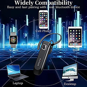HIFEER Bluetooth Headset V5.0, Wireless Bluetooth Earpiece,Hands-Free with Built-in Mic for Driving/Business/Office,CVC8.0 Noise Cancelling Bluetooth Headphone for iPhone Android Samsung, Black