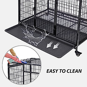Azaeahom 43" Heavy Duty and Large Dog Crate Cage for Medium Large Dogs, High Anxiety Dog Kennel with Lockable Wheels & Removable Tray, Double Doors for Indoor Outdoor