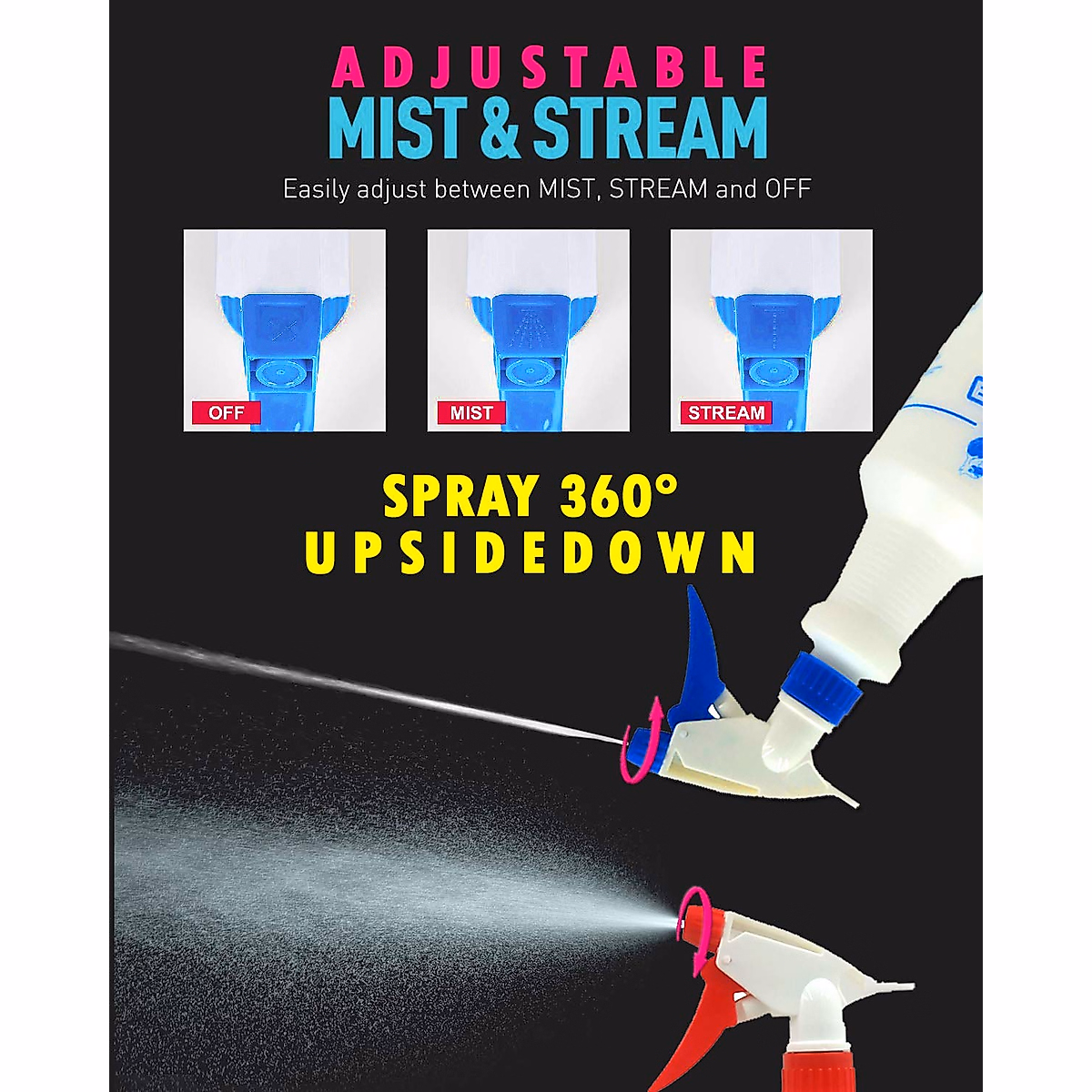EZPRO USA Small Size Solid 16 oz Plastic Empty Spray Bottles Mist for Cleaning Solutions, Spray Bottle with Measurements, Upside Down Squirt Bottle, 4 Pack