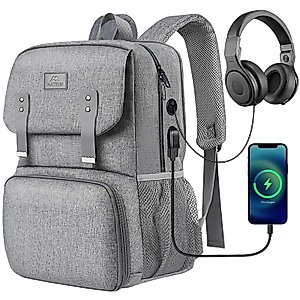 MATEIN Lunch Bags for Women, Cooler Lunchbox Insulated Work Backpack with USB Charging Port, Water Resistant Travel Computer Bag College Daypack Fits 15.6 Inch Laptop Friendship Gifts for Women, Grey