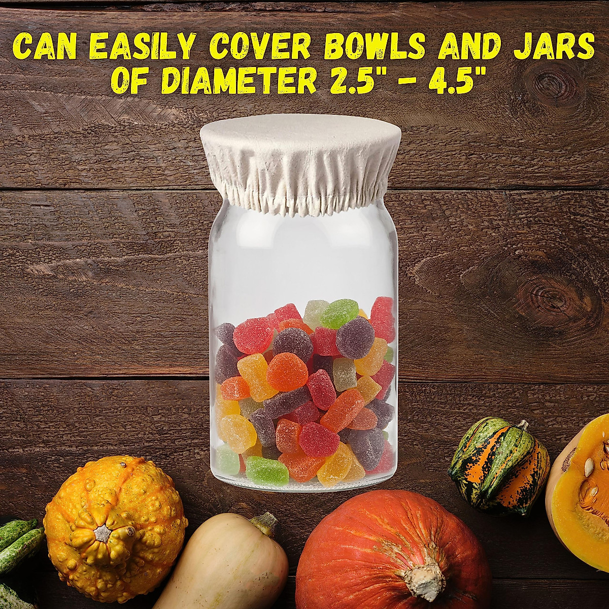 3- Pack Organic Jar Covers Unbleached Reusable 100% Cotton Elastic Kombucha Cloth Canning Lids - Ecofriendly (Fits Jar mouth ranging 2.5"- 4.5")