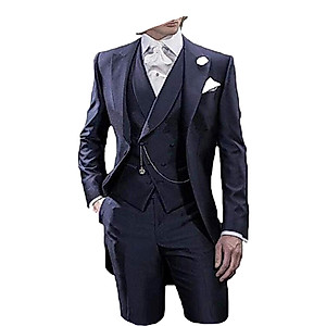 LYXP Men's Handsome 3 Pieces Tailcoat Suit Set Business Suit for Men Wedding Prom Special Occasion Tux Navy blue-3XL