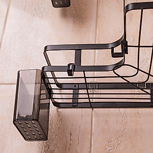 Generic Corner Shower Caddy, 2 Pack Adhesive Shower Corner Organizer Shelves, No Drilling Stainless Steel Shower Storage Rack with Hooks&Toothpaste Holder for Bathroom, Dorm and Kitchen, Black