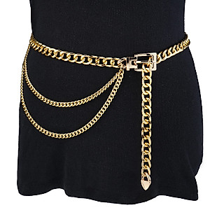 Glamorstar Multilayer Chain Belts for Women Girls Metal Waist Chain for Dress Gold 110CM