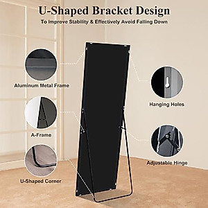 NISHCON Modern Black Full Length Mirror, 64"x21" Rectangular Floor Mirror with Stand, Wall-Mounted or Freestanding, Perfect for Living Room, Bedroom, Entryway