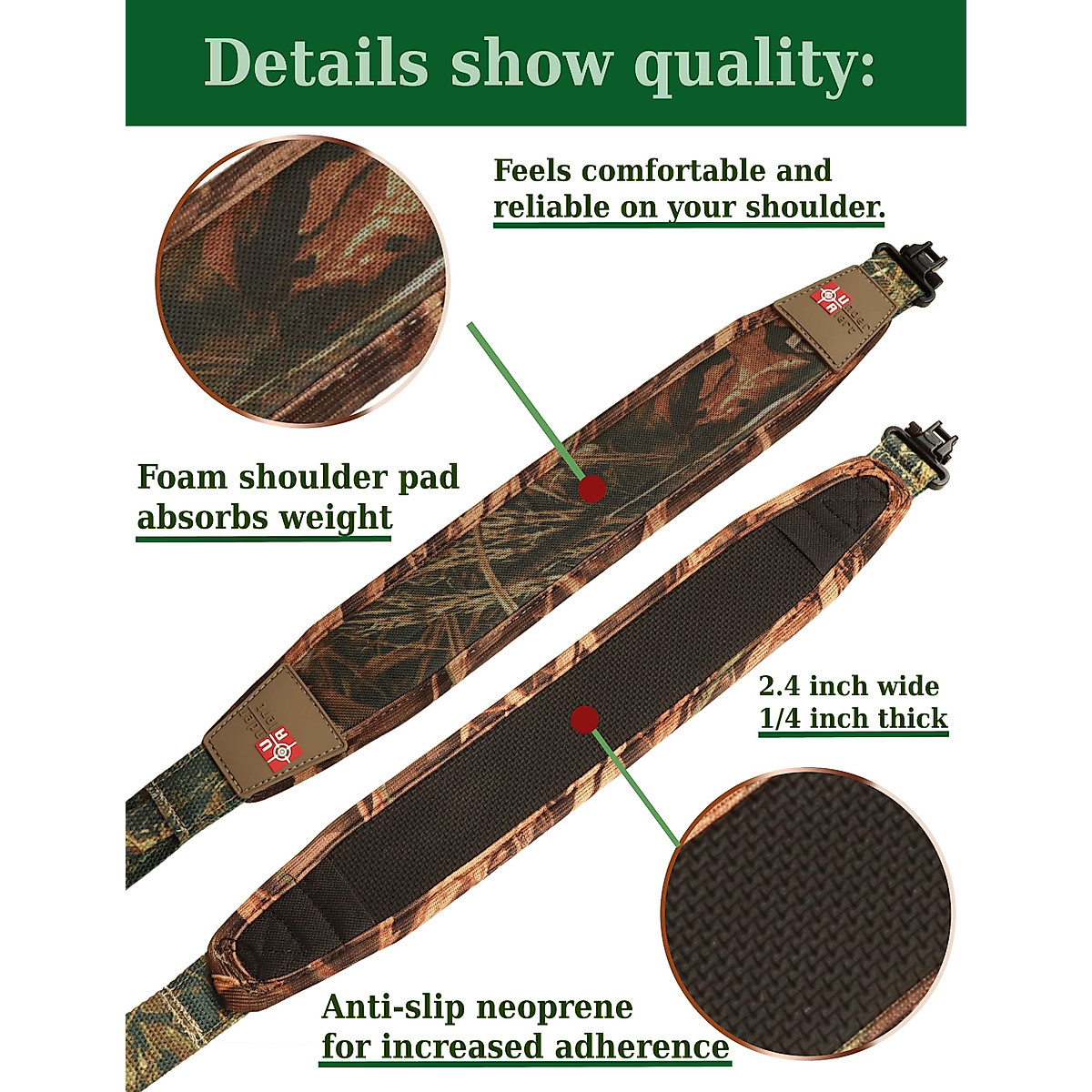 Underalert Rifle Sling with Metal Swivels and Neoprene Padding, Adjustable Gun Sling Shotgun Sling for Hunting with Shell Holder Acc. Gun Strap for Rifle 2 Point, For 12GAs and Rifles (Waterfowl Camo)