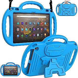 LTROP Kids Case for Fire HD 10 and Fire HD 10 Plus (11th Generation, 2021 Release) 10.1-Inch with Shoulder Strap, Light Weight Shockproof Kid-Proof Handle Stand Cover Case for Fire HD 10 2021, Blue