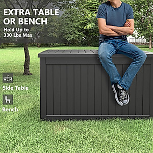 NUNU LAB 230 Gallon Outdoor Storage Box, Deck Box, Waterproof Resin Storage Bin for Patio Cushions for Patio Furniture Cushions, Garden Tools, Lockable, UV Resistant (Black)
