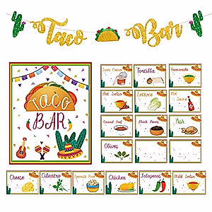Homond Taco Bar Decoration Kit, Taco Bar Banner Sign Tents Garland for Fiesta Mexican Cinco De Mayo Themed Party, Bachelorette Bridal Shower, 22pcs.