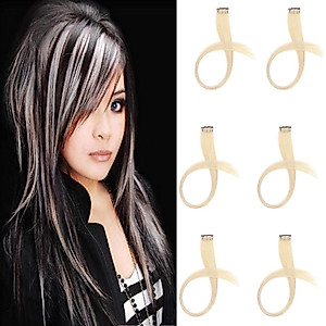 18 Inch High light Clip in Human Hair Extensions 100% Straight Clip on Party Highlights Colored Hair Extensions 6 Pieces/set (Bleach Blonde)