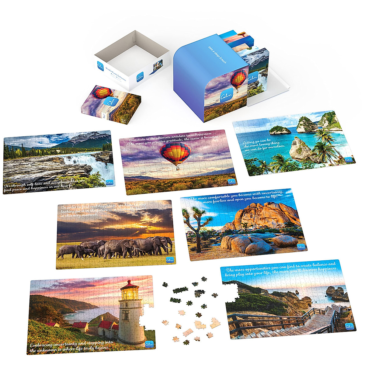 Calm App, 7-Pack Daily Mindful Puzzle Collection 300-Piece 500-Piece for Relaxation & Stress Relief with Subscription, for Adults & Kids Ages 8 and up