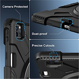 GROLEOA for iPad Pro 12.9 Case 2022/2021/2020 with Pencil Holder Screen Protector, iPad Pro 12.9 inch 6th/5th/4th Generation Cover, Full Body Shockproof Protective Rubber Case W/Stand Strap, Black