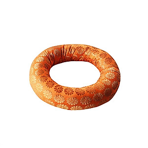 Handmade Cushion Tibetan Singing Bowl Round Pillow Brocade Art Silk Ring Cushions (6" x 1.5" Inch, Orange)