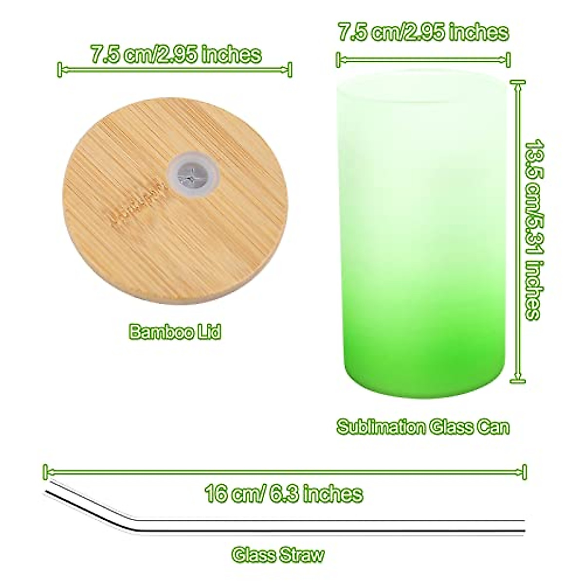Stamp colour Sublimation Glass Cans Blanks Straight Skinny Tumbler 16 OZ Colorful 5 pcs With Bamboo Lid and Clear Glass Straw for Mug Tumbler Heat Press Machine Iced Coffee,Juice,Soda,Drinks