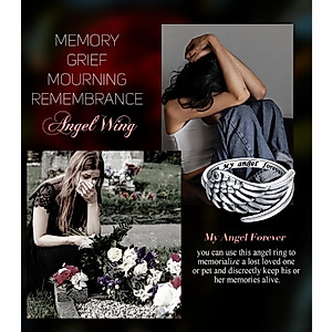 Ladytree Feather Guardian Angel Wings Ring for Women Memorial Sterling Silver Purity Adjustable Open Thumb Rings Jewelry Miscarriage Memory for Mother Mom Daughter Size 7