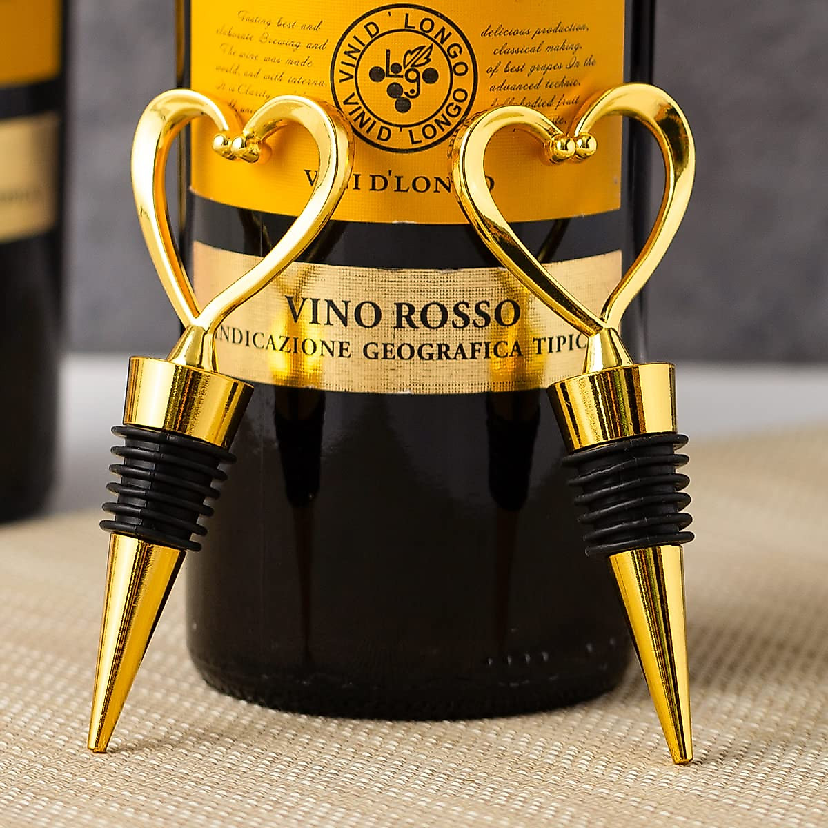 50Pieces Love Design Heart Shape Wine Stoppers for Wedding Favors,Party Return Gifts for Guests, with White Sheer Bag and Blessing Card (gold)