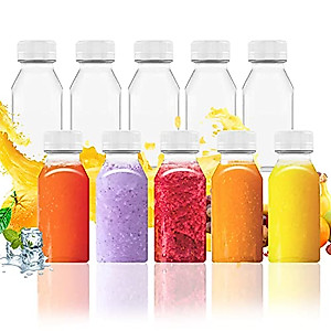 BallHull 8 OZ Plastic Juice Bottles with White lid, Reusable Clear Bulk Beverage Containers for Juice, Milk and Other Homemade Beverages, 10 Pcs.
