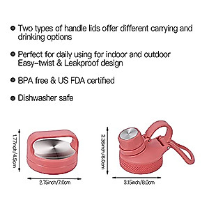 IDEUS Insulated Stainless Steel Water Bottle with 2 Leak-Proof Lids, Thermal Water Flask for Hiking Biking, 64oz, Red