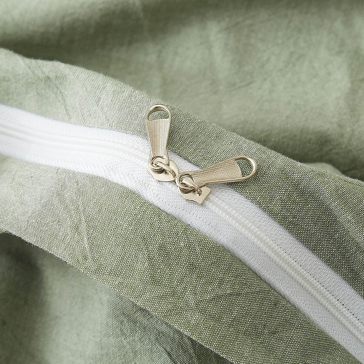 OTOB Sage Green Duvet Cover Twin 100% Washed Cotton Bedding Sets 68 x 86 Luxury Comforter Cover with Deco Closure Ties Lightweight Reversible Duvet Cover for Kids Boys Teen