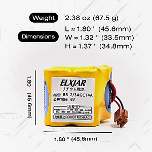 elxjar (3-Pack) BR-2/3AGCT4A 6V 4400mAh Replacement Battery for Panasonic FANUC A98L-0031-0025, CUSTOM-107, SHS749, ALIT0138, LIT0138 (Brown Connector)