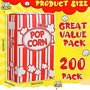 200 Pieces Mini Popcorn Box 1 oz Red and White Striped Popcorn Containers Collapsible Disposable Popcorn Cup Buckets Bulk Movie Theater Carnival Birthday Party Supplies, 6 x 4 x 2 Inches