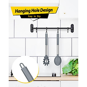 Silicone Pasta Fork and Cooking Spoon Set, Non Stick Kitchen Utensils for Cooking,Stirring,Serving Spaghetti, Soup, Sauce (GREY)