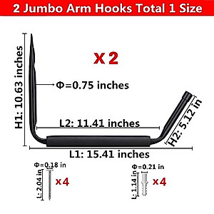 Heavy Duty Garage Indoor Kayak Storage Hooks Hanger, Wall Mounted Utility Hanging Cradle Rack for Canoe Paddle Board, Ladder, Folding Chairs, Hose, Bicycle and Tools (2 Pack, Black)