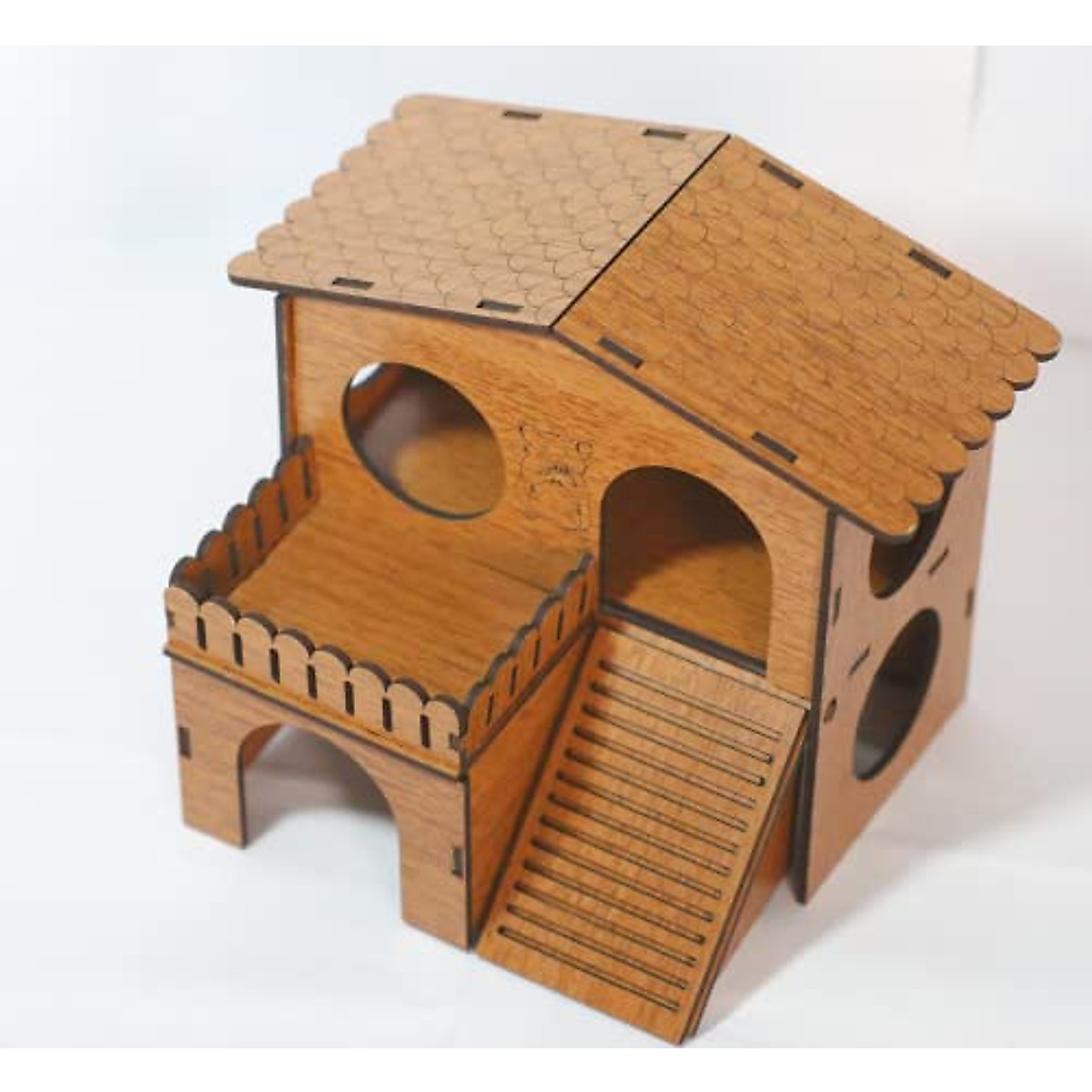 2 Storey Hamster House with Wide Door Small Animal Climbing Ladder Dwarf Hamster Small Pet Dwarf Hamster Cage Small Animal Hideout Easy Clean Wooden Hideaway, Brown