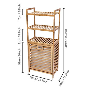 Tilt Out Bamboo Laundry Hamper, Laundry Basket with 3 Shelves Bathroom Cabinet Organizer,4 Tier Shower Caddy Shelf Rack for Bedroom, Bathroom, Closet, Laundry Room