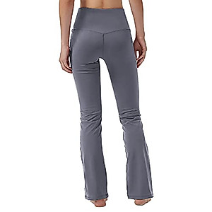 Knsbk Bootcut Yoga Pants for Women with Hidden Pockets High Waist Workout Pants Tummy Control Dress Bootleg Work Pants(Light Grey,Large)