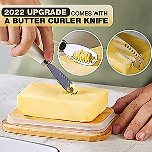 Ceramic Butter Dish with Lid and Knife, Gencywe Large Butter Container Keeper Storage, Airtight Silicone Butter Holder, Kitchen Butter Dish with Lid for Countertop, White, Microwave Dishwasher Safe