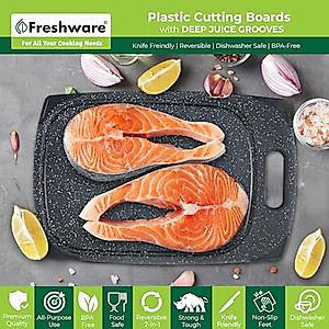 Plastic Cutting Boards for Kitchen, Cutting Board Set of 3, Juice Grooves with Easy Grip Handle, BPA-Free, Non-Porous, Dishwasher Safe, Black Marble