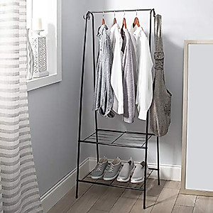 Organize It All Garment Rack with 2 Tier Shelving, Assembled Dimensions: 23. 7” x 14. 09” x 59. 06, Multi-Functional, Great for Storing Shoes, Space Saving, Freestanding,