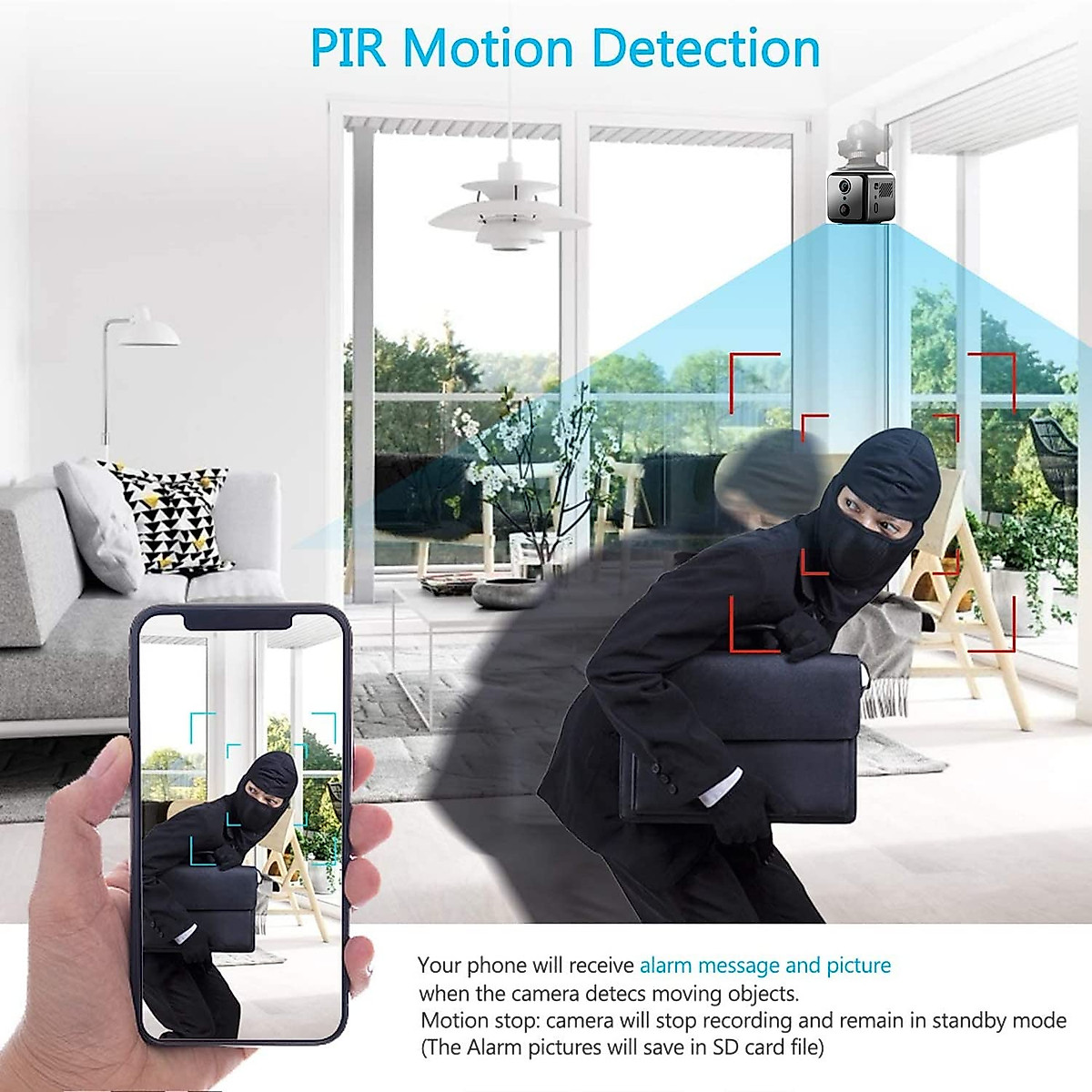 Mini Hidden Camera - Spy Camera PTZ 360° Rotate Left/Right - WiFi HD 1080P Camera PIR 50-Days Standby/Low Power Consumption Motion Detection Video Recorder Night Vision Security Small Cam