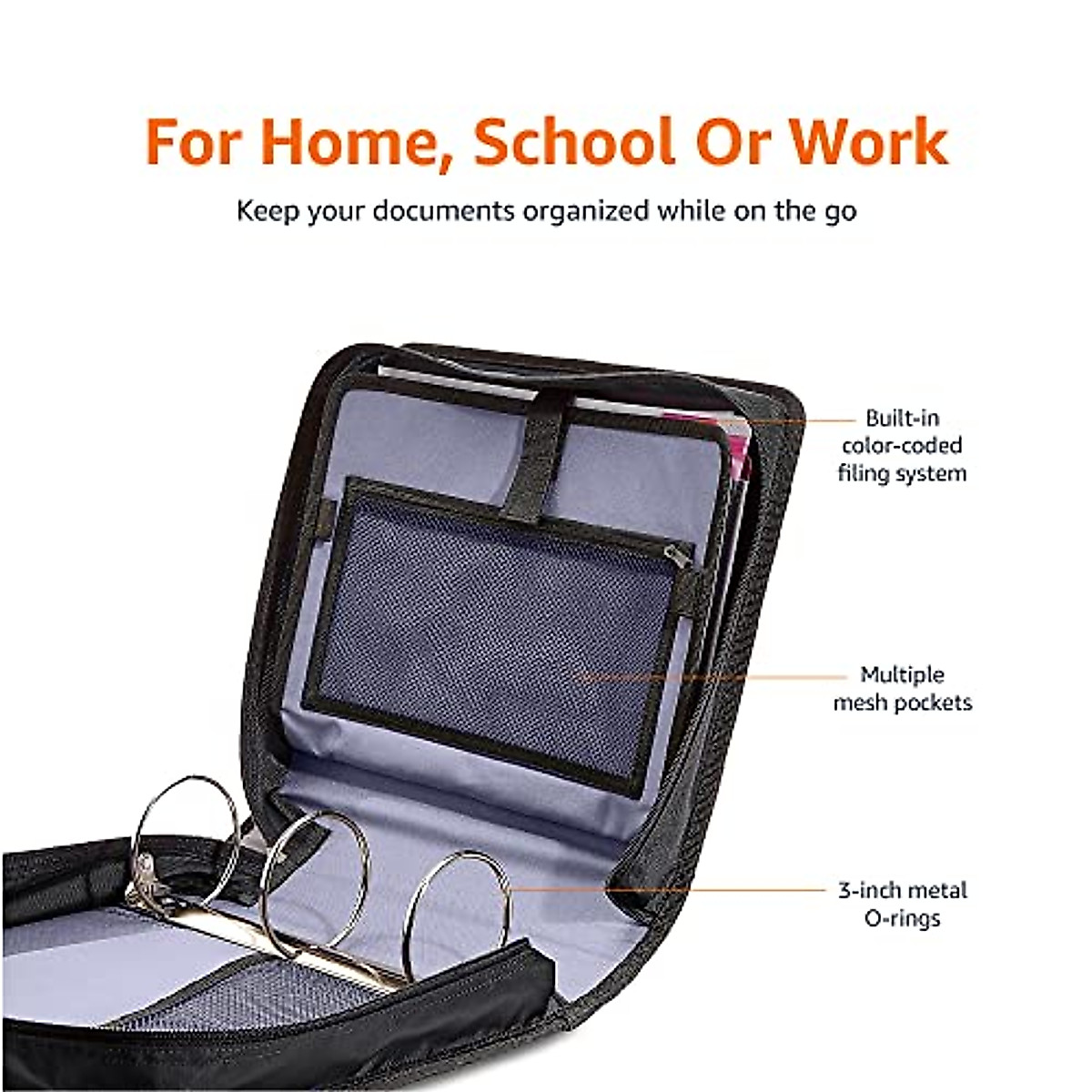 Amazon Basics 3-Ring Binder with Zipper - O-Ring, 3 Inch, Black