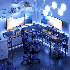 CubiCubi L Shaped Desk with Storage, 94.8 Inch Reversible Corner Computer Desk or 2 Person Long Table Desk, Home Office Large Gaming Writing Storage Workstation with Monitor Stand, Black